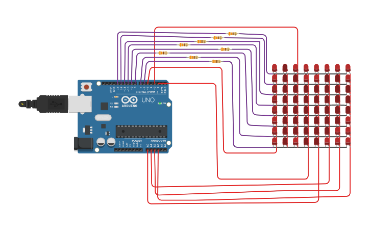 Circuit design Heart emoji LED 8x8 | Tinkercad