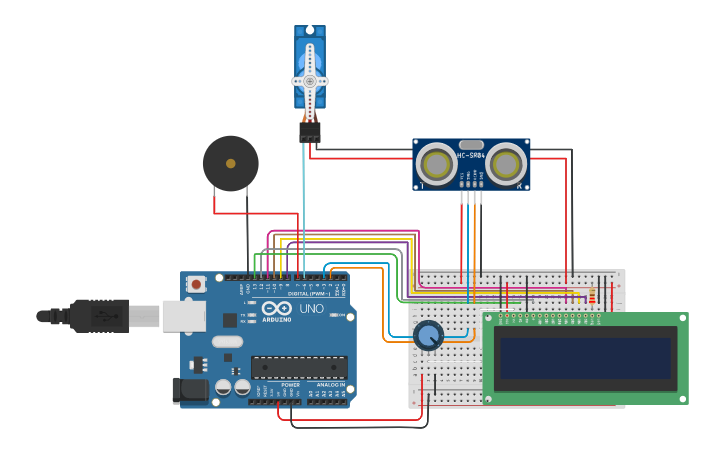 Circuit Design Security Alarm Using Ultrasonic Sensor Tinkercad 1719