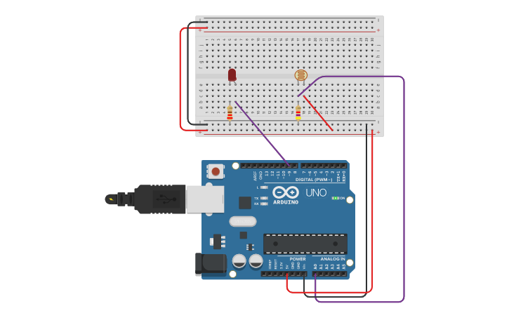 Circuit design Photoresistor With Analog Input | Tinkercad