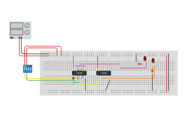 Circuit design HALF ADDER USING NAND GATES 7400 - Tinkercad