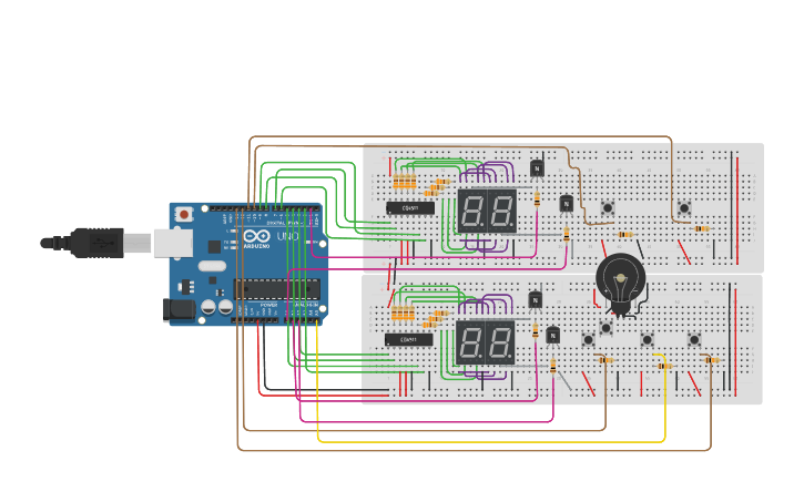 Circuit design Basketball Scoreboard with buzzer - Tinkercad
