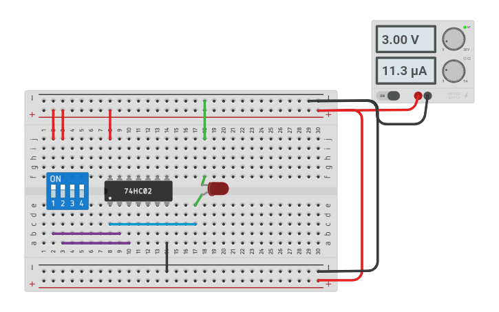 Circuit design 74HC02 - Tinkercad