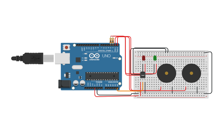 Circuit design Fire alarm - Tinkercad