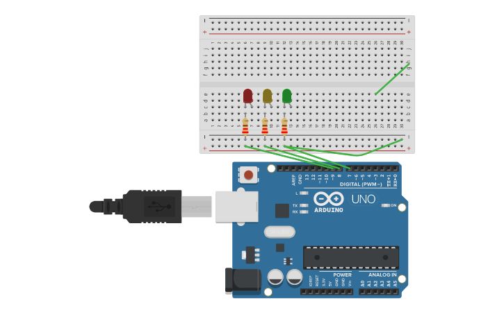 Circuit design semaforo simulacion | Tinkercad Circuit design semaforo simulacion | Tinkercad