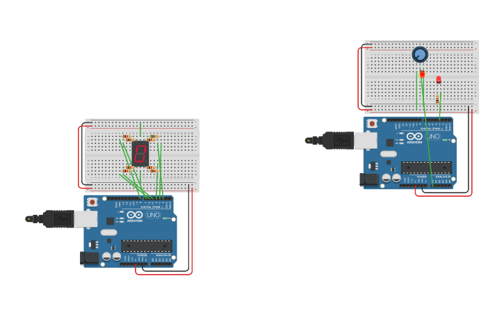 Circuit design 6 - 7SEG and Potentiometer | Tinkercad