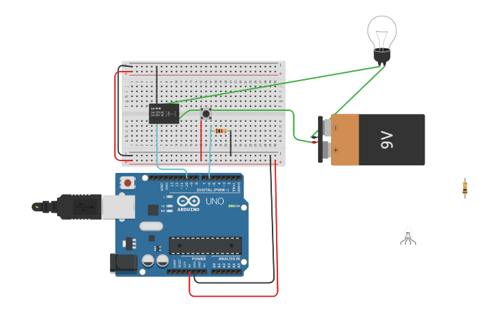 Circuit design proyecto RELE + MOTOR + PULL DOWN - Tinkercad