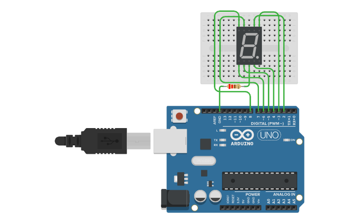 Circuit design 7 segment display - Tinkercad
