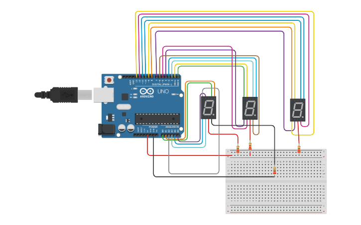Circuit design Display Centena - Sete Segmentos | Tinkercad