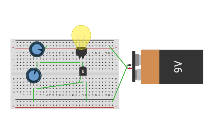 Circuit design Circuito con NPN y dos potenciometros | Tinkercad Circuit design Circuito con NPN y dos potenciometros | Tinkercad