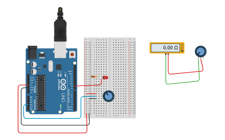 Circuit design Week5 POTENTIOMETER and LED - Tinkercad