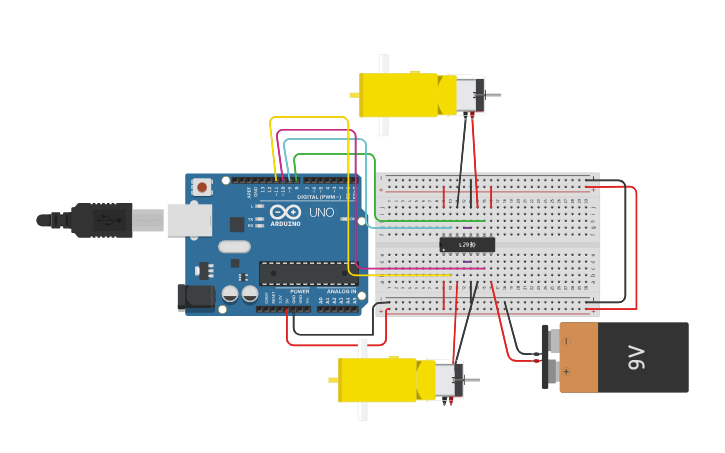 Circuit design Simulación Control De Dos Motores Con Arduino Y Puente H L293D - Tinkercad