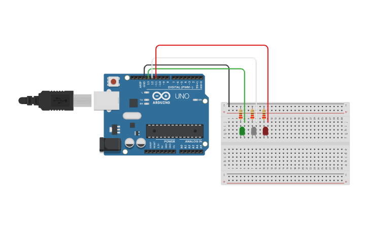 Circuit design ACTIVIDAD 3 LEDS - Tinkercad