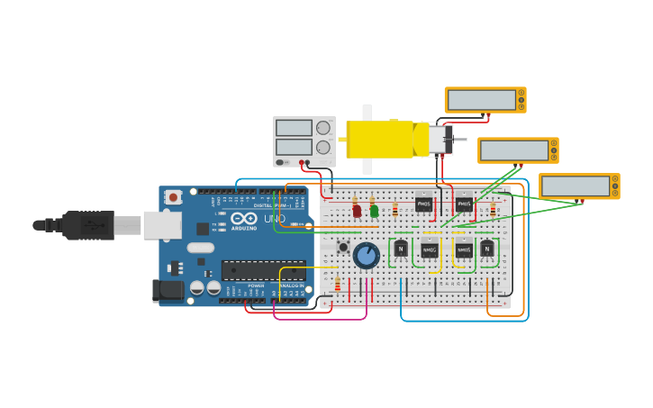 Circuit design Puente H con MOSFET - Tinkercad