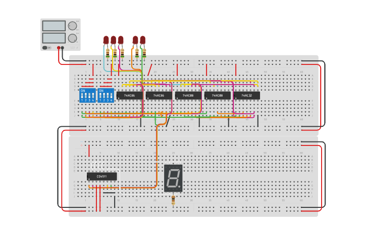 Circuit design 4 bit adder - Tinkercad