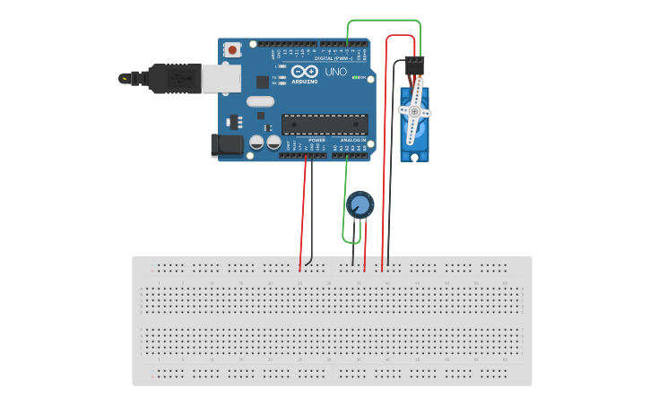 Circuit Design Control Servo Using Potentiometer Tinkercad