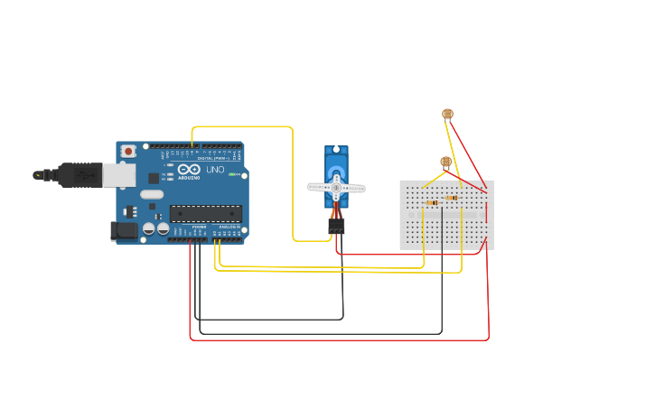Circuit design Solar tracker satu sumbu axis | Tinkercad