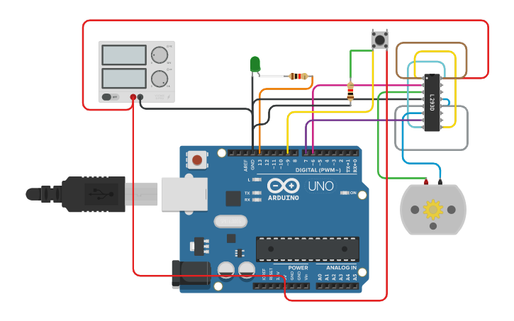 Circuit design Actividad 4: Motores y pulsador con Arduino - Tinkercad