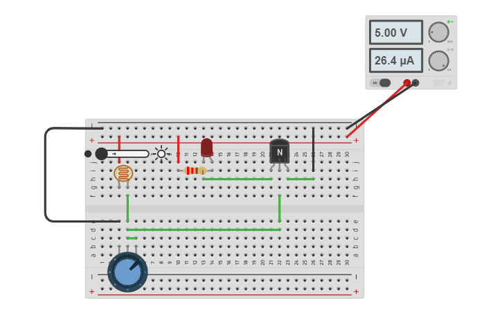 Circuit design Sensor de luminosidad con transistor | Tinkercad