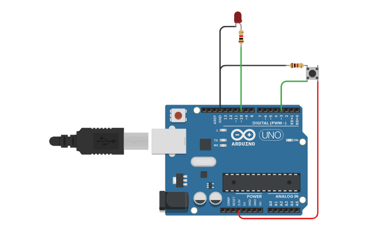 Circuit design Arduino LED push button - Tinkercad