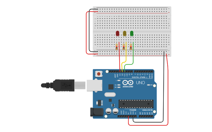 Circuit design Multiple Blinking LEDs - Tinkercad