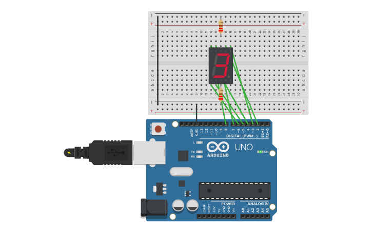 Circuit design 7 segment display 0-9 - Tinkercad