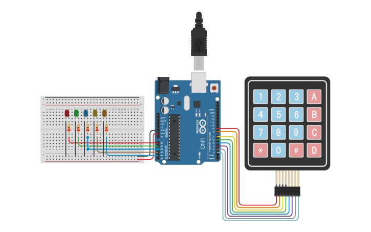Circuit design LED Color Code using Keypad - Tinkercad