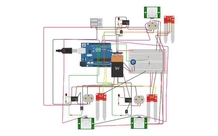 Circuit design autumatic sprinkler system - Tinkercad