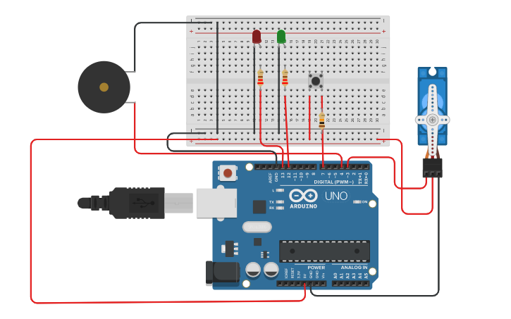 Circuit design projek simulasi palang keselamatan | Tinkercad
