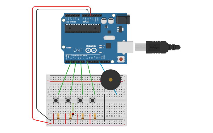 Circuit design Piano (Buzzer) | Tinkercad