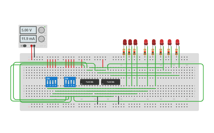 Circuit design 8-bit Binary to Gray code convertor | Tinkercad Circuit design 8-bit Binary to Gray code convertor | Tinkercad