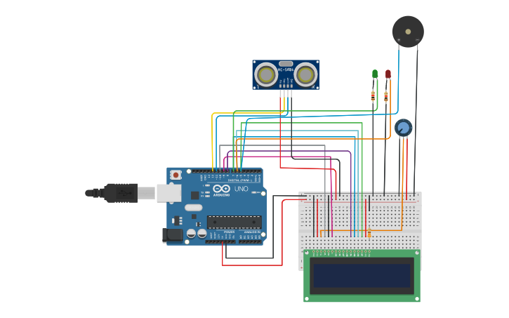 Circuit Design Distance Ultrasonic With Buzzer Tinkercad