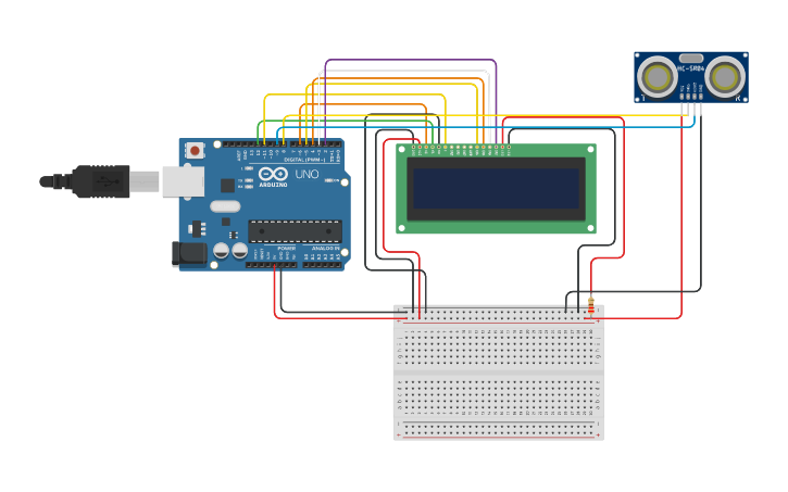 Circuit design Copy of Sensor de distancia - Tinkercad