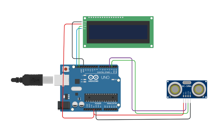 Circuit design Ultra Sonic Sensor - Tinkercad