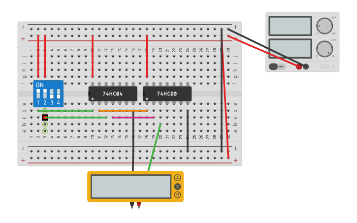 Circuit design 7404 + 7400 - Tinkercad