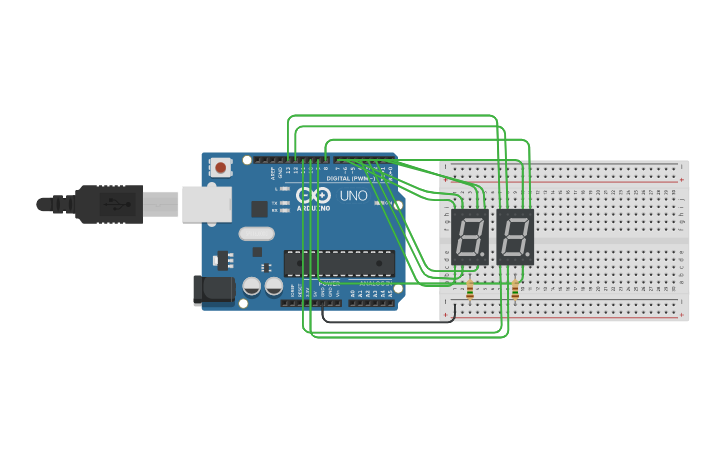 Circuit design Aula 10-11(Display de 7 segmentos) | Tinkercad
