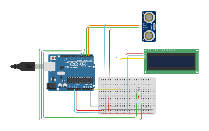 Circuit design Copy of Ultrasonic Sensor - I2C LCD - Tinkercad