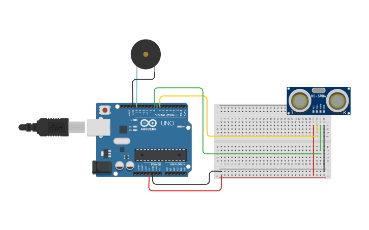 Circuit design HC-SR04 con PIEZO - Tinkercad