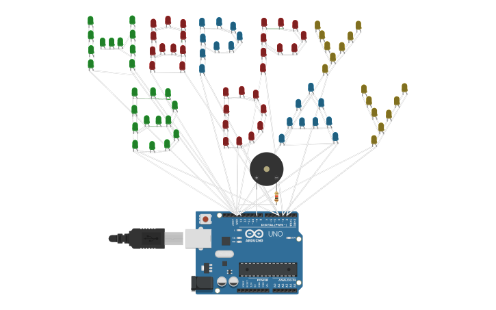 Circuit design Happy Birthday - Tinkercad