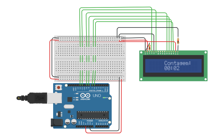 Circuit design atividade lcd contagem - Tinkercad