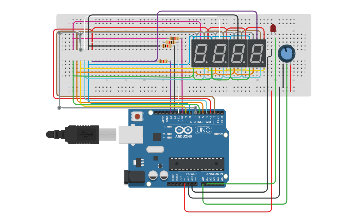 Circuit design 4-Digit 7-Segment Display Count - fm radio - Tinkercad