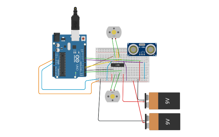 Circuit Design Two Wheeled Arduino Robot Tinkercad