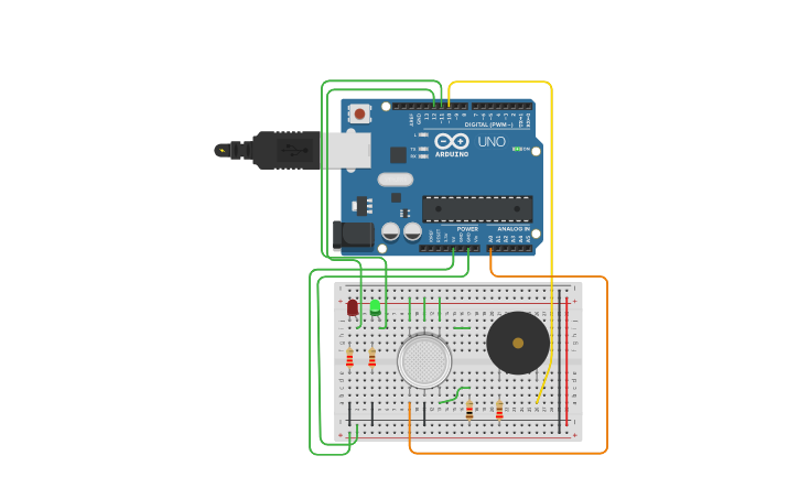 Circuit design EXERCISE 3.3 GAS DETECTION | Tinkercad