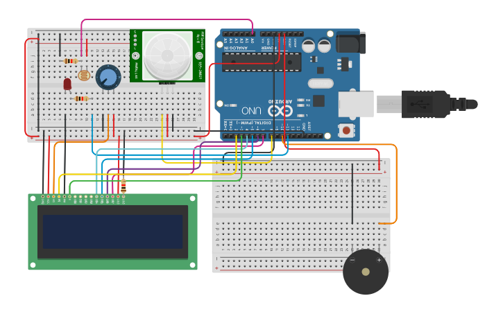Circuit design Security System By Using PIR and Buzzer - Tinkercad