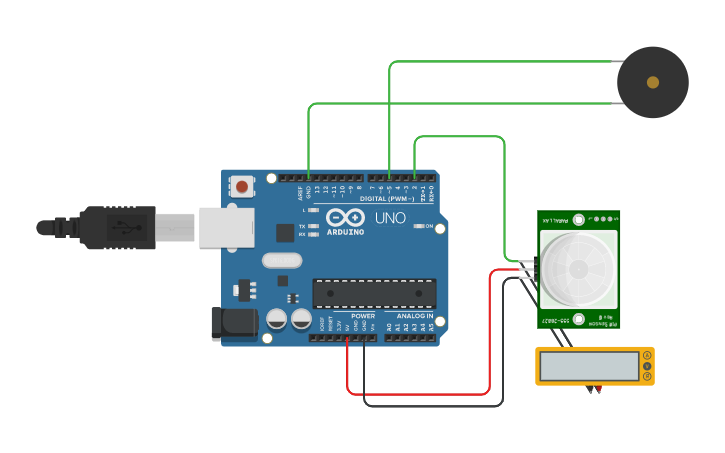 Circuit design motion sensor based on sound - Tinkercad