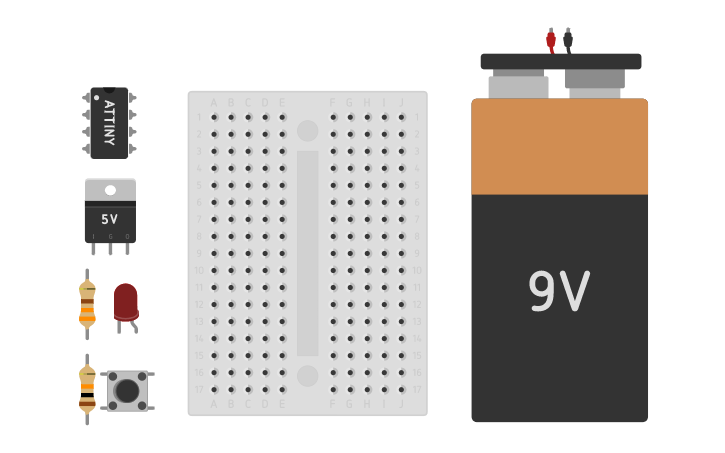 Circuit design (TEMPLATE) Arduino "Miniaturization" - Flashlight | Tinkercad