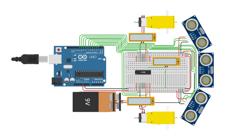 Circuit Design Carro Esquiva Obstáculos Tinkercad