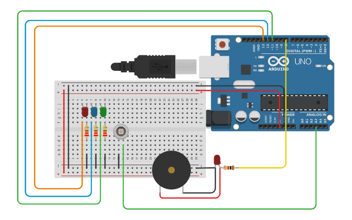 Circuit design Copy of Exercício - Sensor de luminosidade | Tinkercad