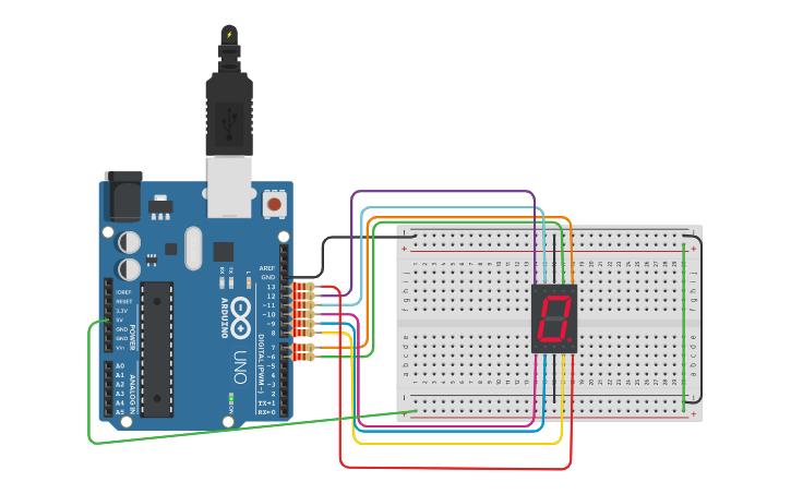 Circuit design EX.5 7segment | Tinkercad