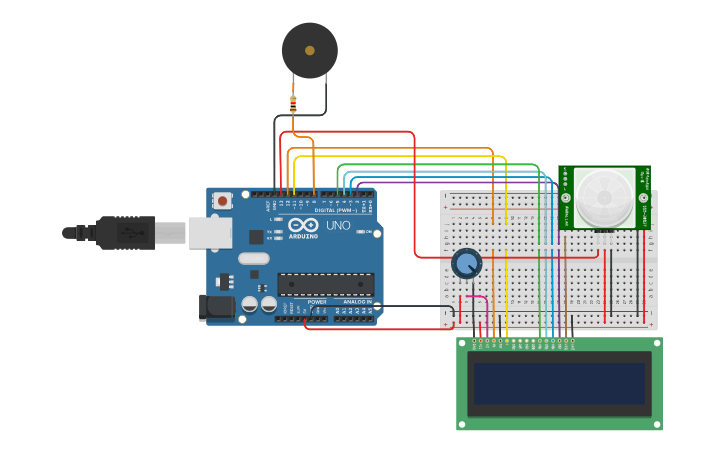 Circuit Design Pir Sensor And Lcd Display Tinkercad