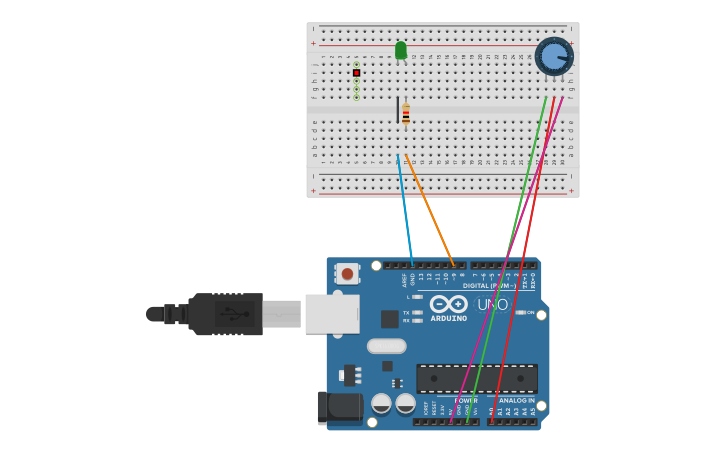 Circuit Design Led Brightness Control Using Potentiometer Tinkercad